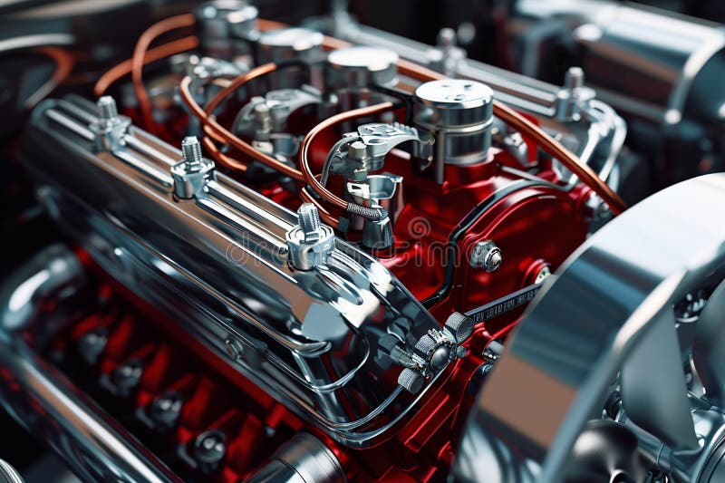 Detailed Close-up of a Vibrant Red Engine Highlighting Precision ...