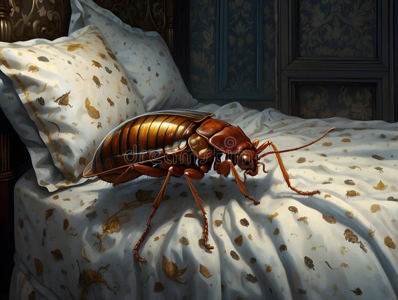 Bed Bug on Infested Bed with Close-Up View Stock Illustration ...