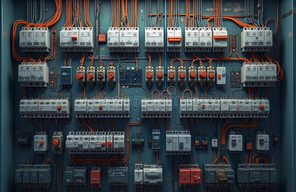 Detailed Close-up View of Electrical Panel. Complex Array of ...