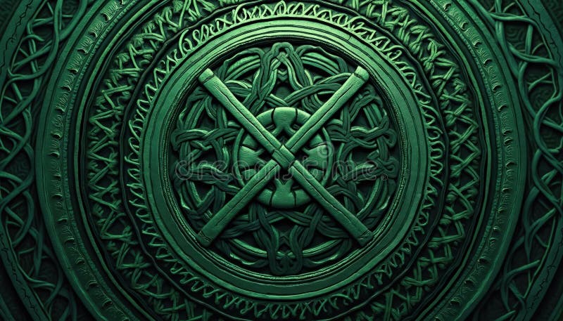 Detailed Close-up View of Intricate Green Celtic Design. Ornamental ...