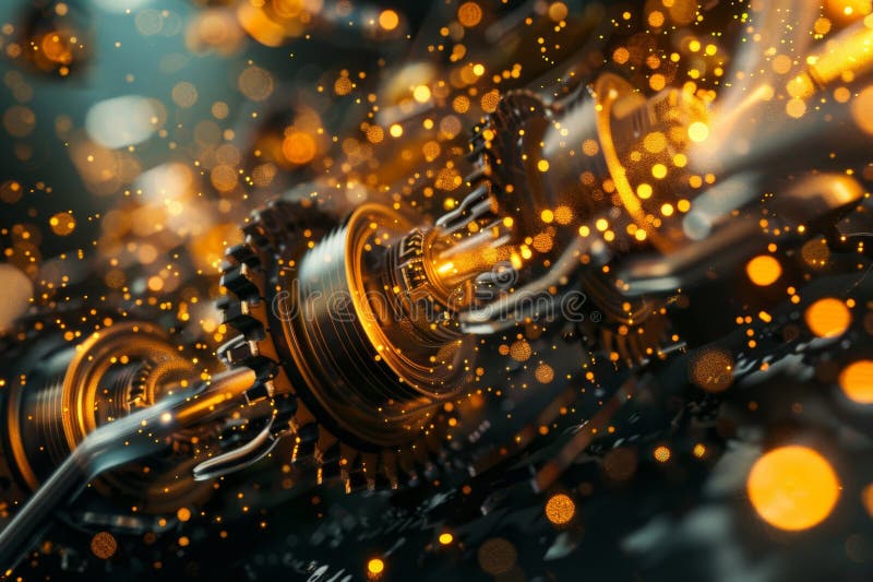 Detailed Close Up View of a Machine Illuminated by Yellow Lights ...