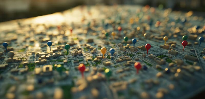 A Detailed Close Up View of a Map Featuring Various Pins Placed on it ...