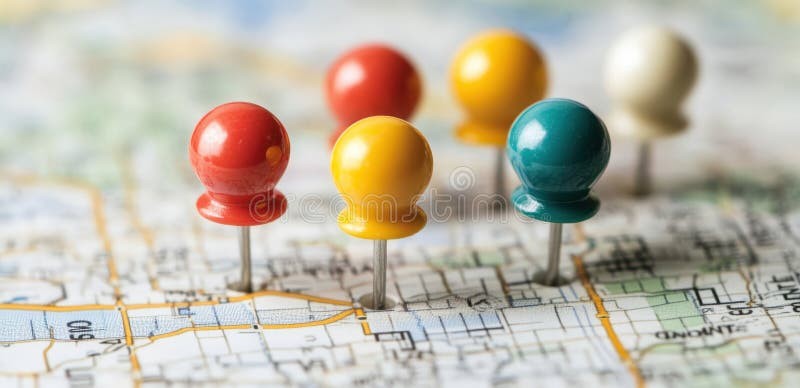 A Detailed Close Up View of a Map Featuring Various Pins Placed on it ...