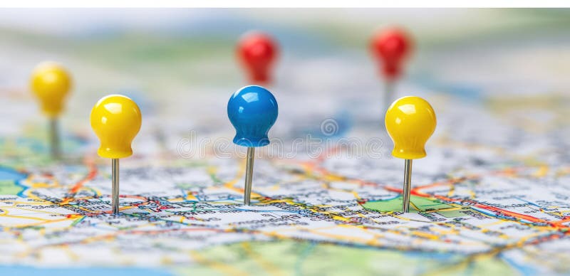 A Detailed Close Up View of a Map Featuring Various Pins Placed on it ...