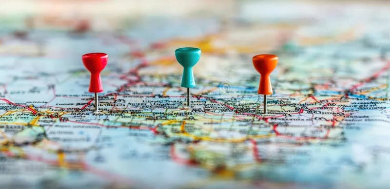 A Detailed Close Up View of a Map Featuring Various Pins Placed on it ...
