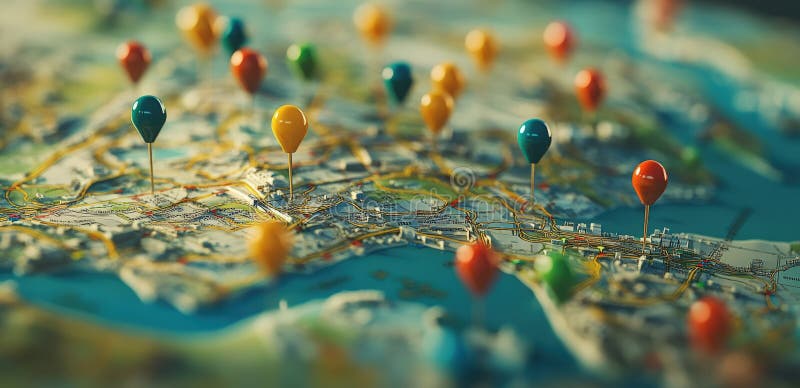 A Detailed Close Up View of a Map Featuring Various Pins Placed on it ...
