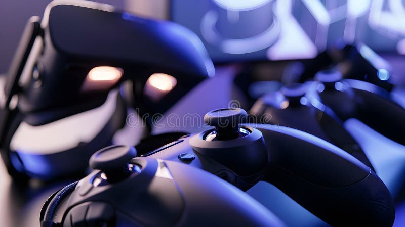 Close-up of VR Controllers and Headset Setup Stock Illustration ...
