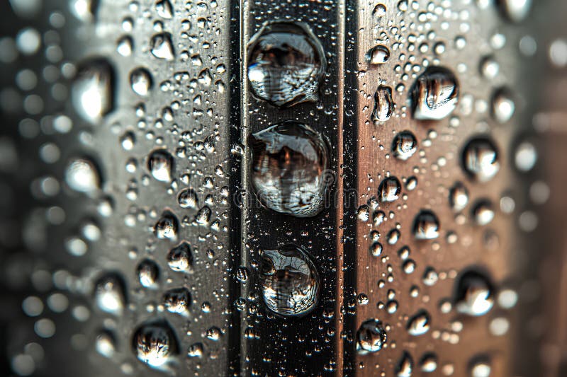 Water Drops on a Metal Surface Close-up. Raindrops on a Metal Surface ...