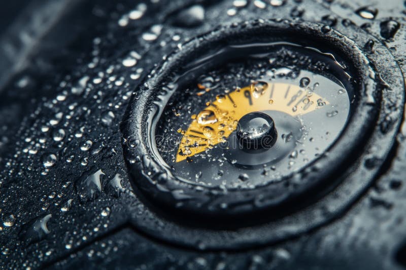 Detailed Close-up of a Water Meter Dial with Droplets and Reflections ...