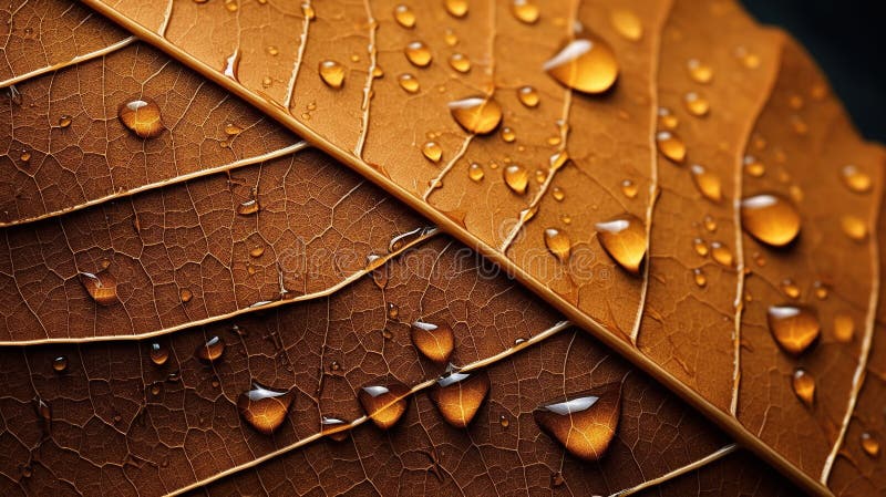 A Detailed Close-up of a Wet Leaf, Capturing the Intricate Patterns and ...