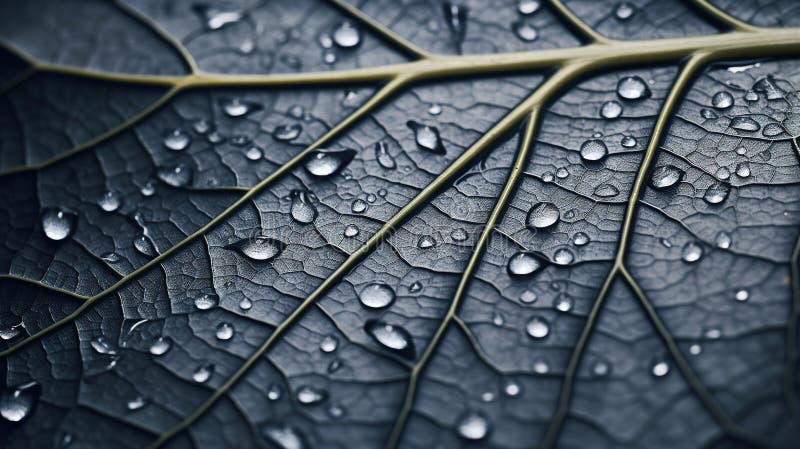 A Detailed Close-up of a Wet Leaf, Capturing the Intricate Patterns and ...