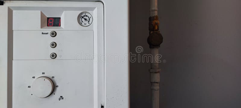 Gas Boiler Control Panel with Error Code E1. Heating System Maintenance ...