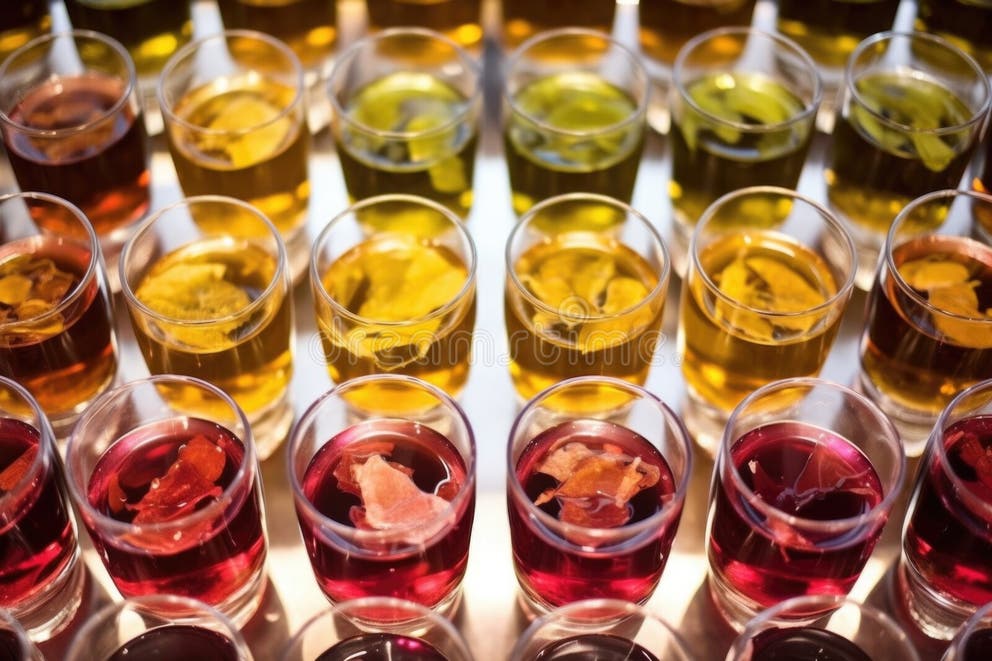 Detailed Close-up of Wine Samples in Clear Glass Containers Stock ...