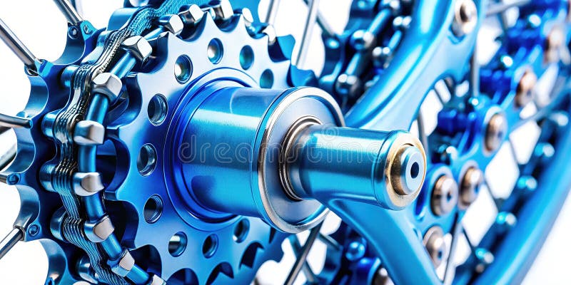 A Detailed Closeup of a Bicycles Precision Engineered Gear System Metallic Components Chain and ...
