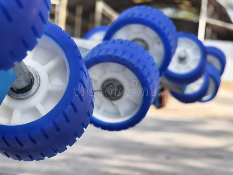 Detailed Closeup Boat Trailer Features Striking Blue Wheels Stock ...