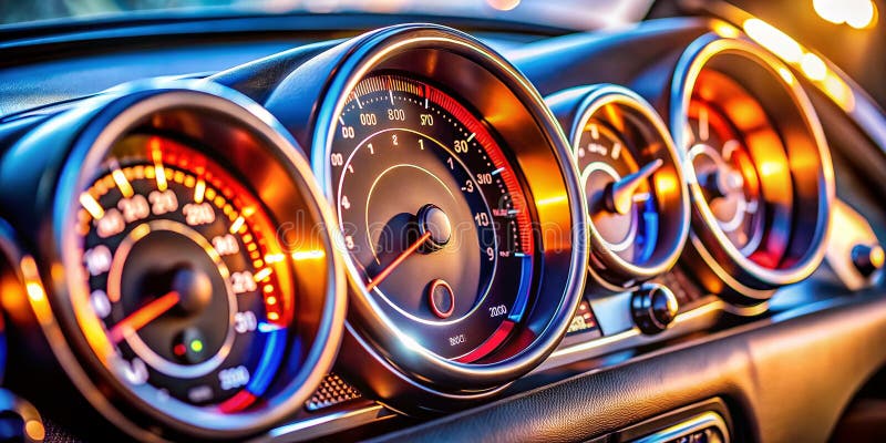 Detailed Closeup of a Car Dashboards Performance Gauges a Macro ...