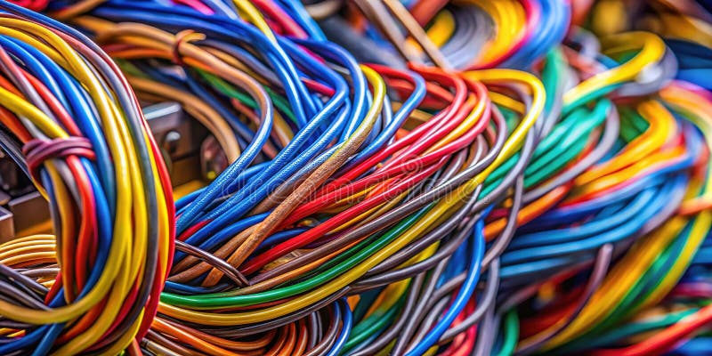 Detailed Closeup of Complex Electrical Wiring Cables and Connectors a ...