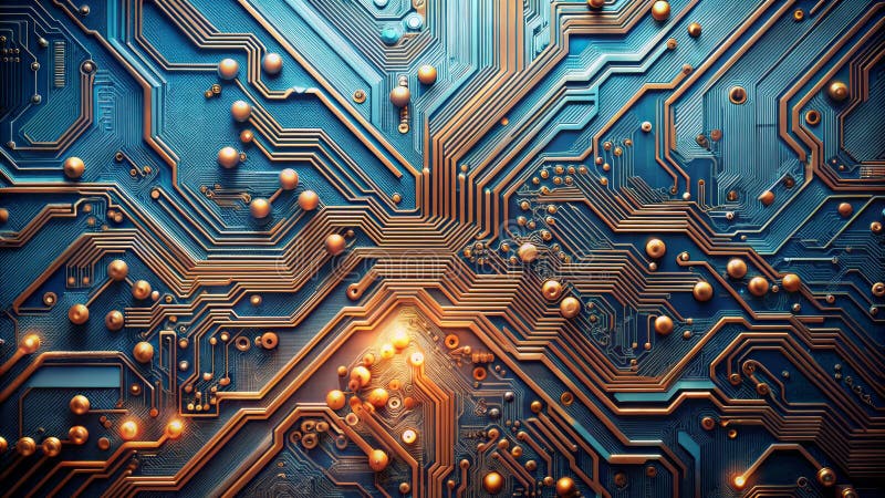 Detailed CloseUp of a Complex Electronic Circuit Board Intricate Copper ...