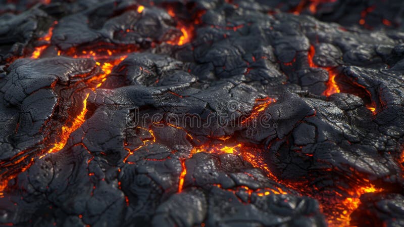 Detailed CloseUp of Dark Black Lava Surface with Glowing Red Cracks for ...