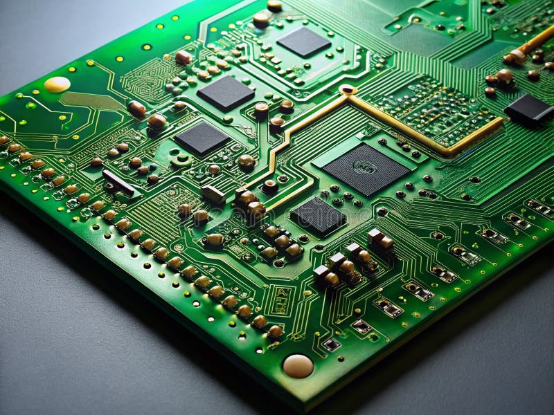 Detailed Closeup of a Green Printed Circuit Board PCB for Microchip ...