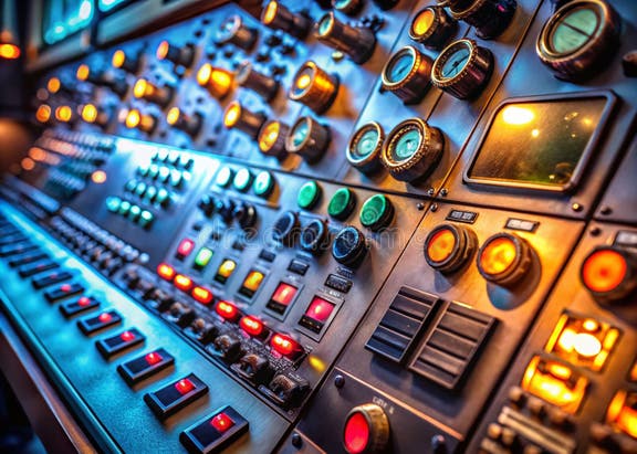 Detailed Closeup of Industrial Control Panel Buttons and Dials ...