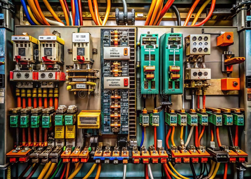 Detailed Closeup of an Industrial Low Voltage Switchboard Busbar a ...