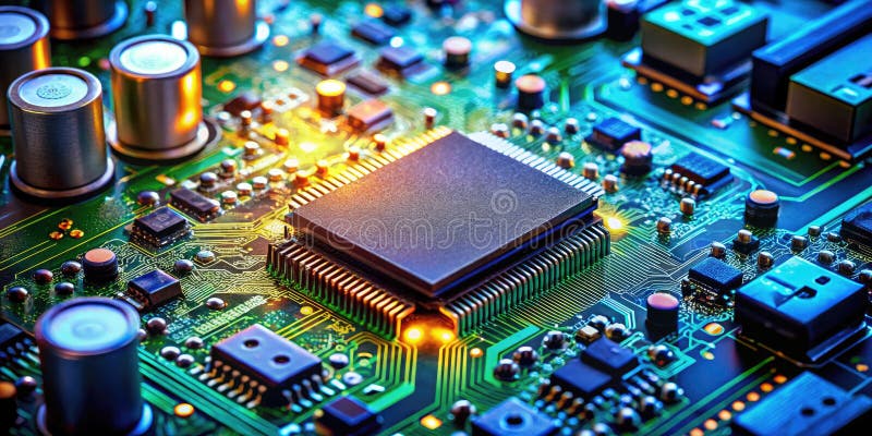 Detailed CloseUp of an Integrated Circuit Board Assembly Controller ...