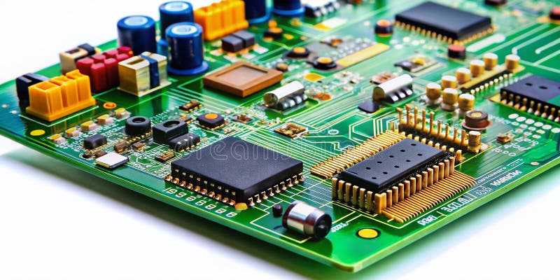 Detailed CloseUp of a Modern Electronic Printed Circuit Board PCB on a ...