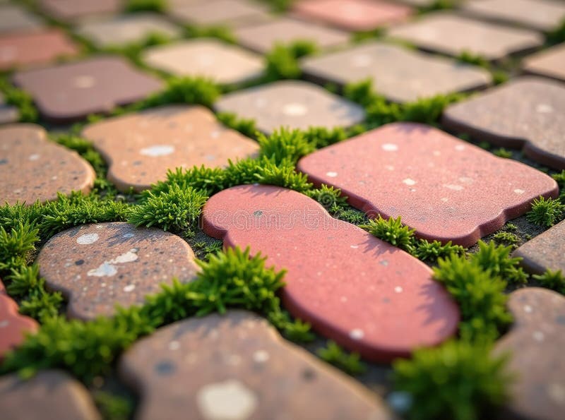 Detailed CloseUp of MossCovered Paver Stone Patterns a Study in Natural ...