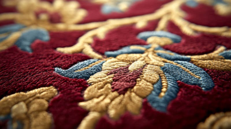Detailed Closeup of Ornate Red Gold Blue Textile Stock Illustration ...