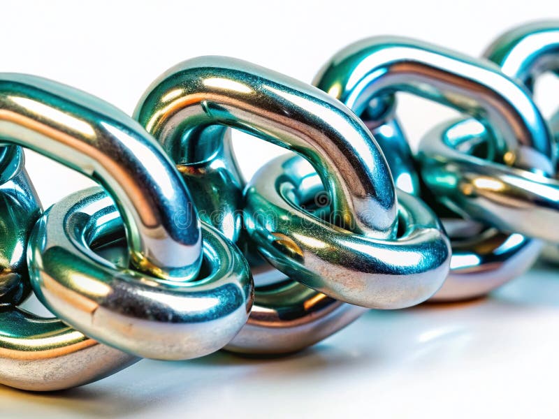 Detailed Closeup Panoramic View of Interlocking Metal Chain Links ...