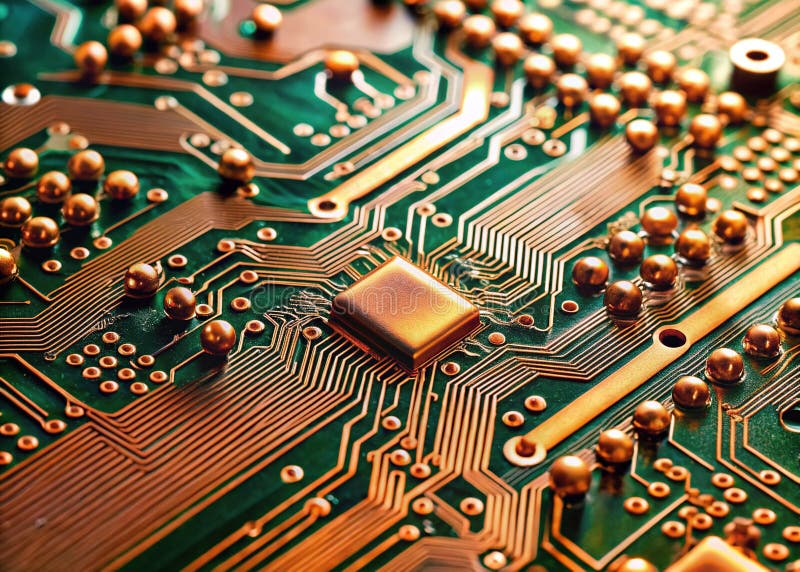 Detailed CloseUp of PCB Conductors Adapter Holes and Connector ...