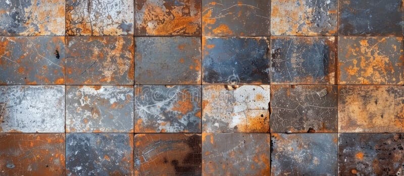 Close Up of a Brown Rectangular Wood Art Pattern on a Rusty Metal Tile ...