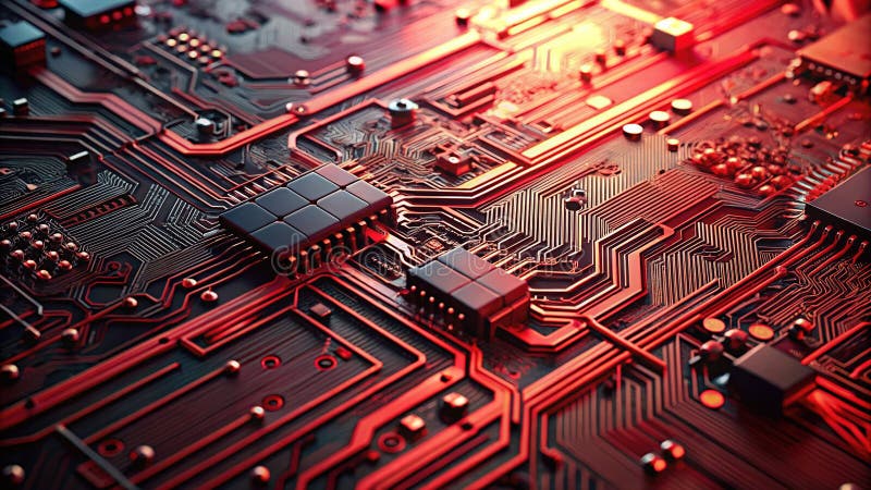 Detailed Closeup of a Red Computer Circuit Board HighDefinition ...