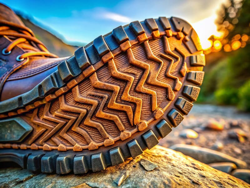 Detailed Closeup of a Rugged Outdoor Hiking Boot Sole Exploring ...