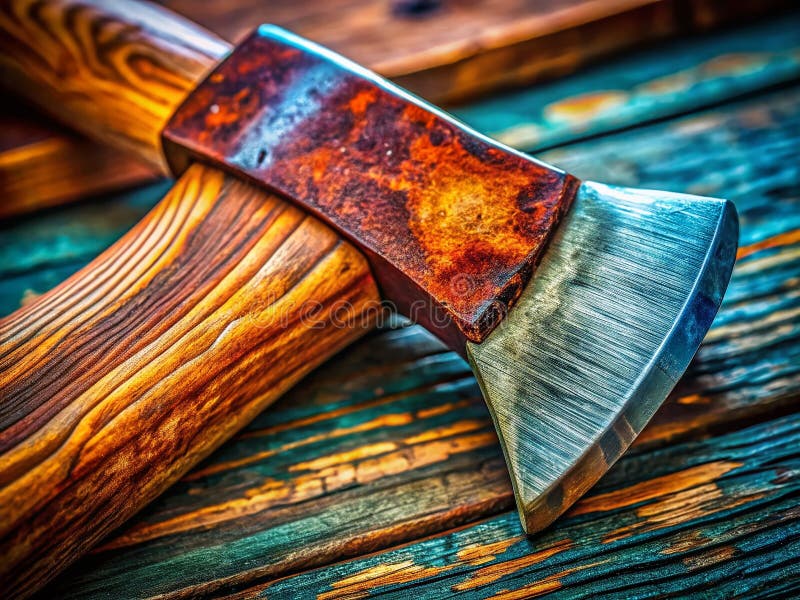 Detailed Closeup of a Rustic Wood Axe Head a Masterful Display of ...