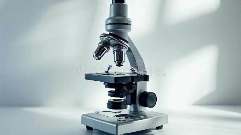 Detailed Closeup of a Silver Microscope in a Lab Good Resolution Stock ...