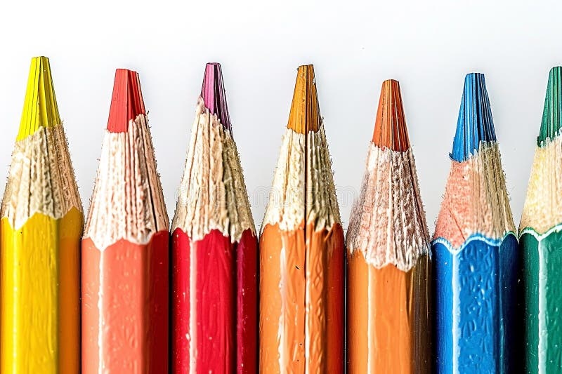 Closeup of Colored Pencils in a Row - Vibrant Art Supplies on White ...