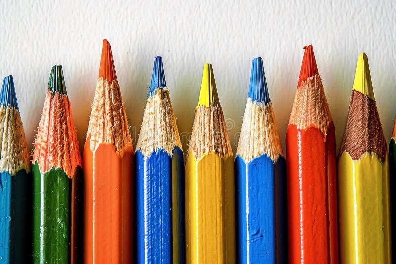 Closeup of Colored Pencils in a Row - Vibrant Art Supplies on White ...