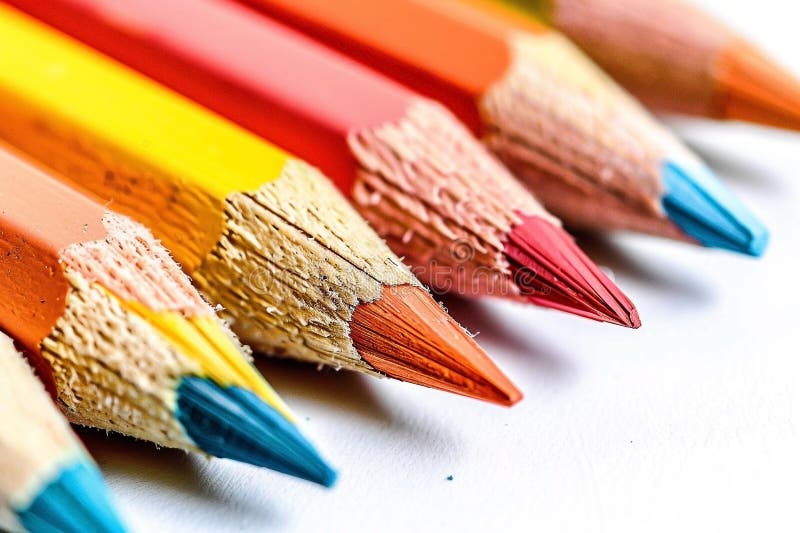 Closeup of Colored Pencils in a Row - Vibrant Art Supplies on White ...