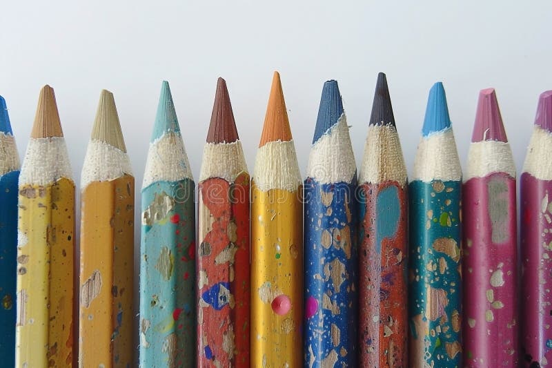 Closeup of Colored Pencils in a Row - Vibrant Art Supplies on White ...