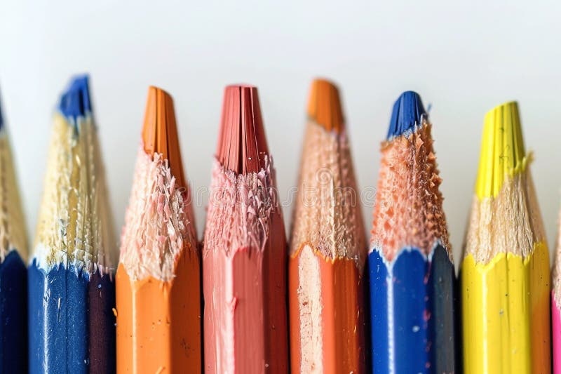Closeup of Colored Pencils in a Row - Vibrant Art Supplies on White ...