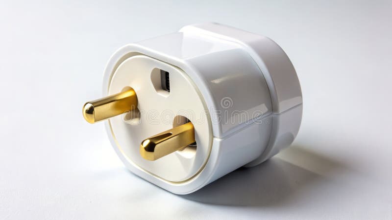 Detailed Closeup of a Versatile White Electrical Plug Adapter Examining ...