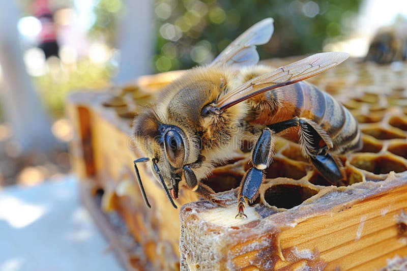 A Detailed Closeup View of a Bee Resting on a Honeycomb Structure Stock ...