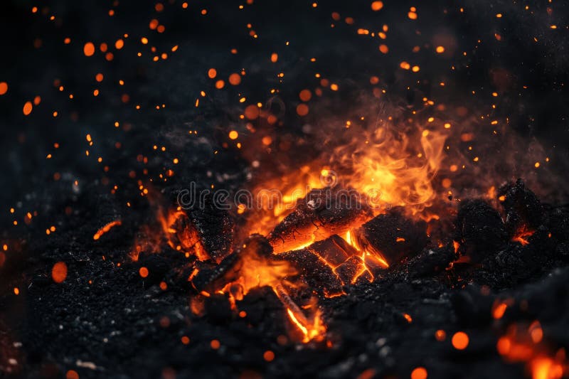 A Detailed Close Up View of a Beautiful Fire with Sparks Flying Out ...