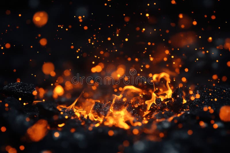 A Detailed Close Up View of a Beautiful Fire with Sparks Flying Out ...