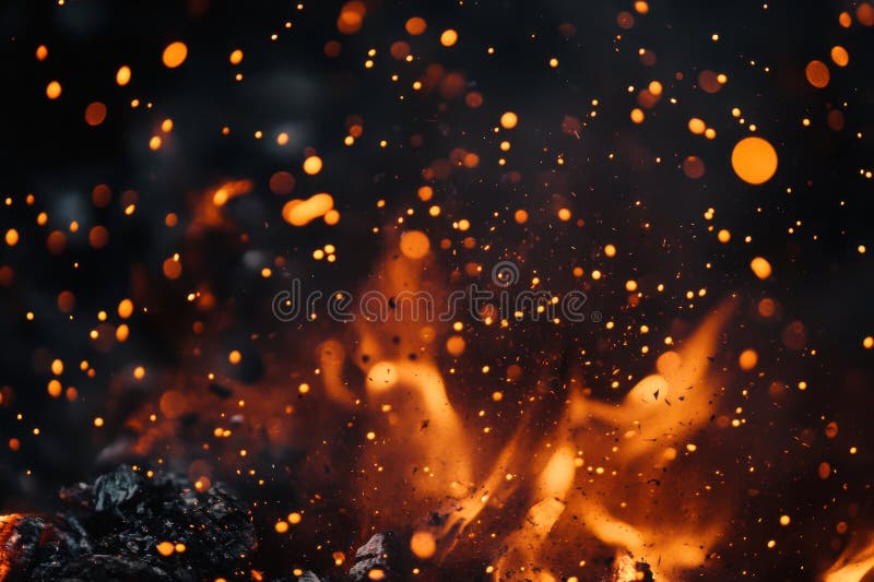 A Detailed Close Up View of a Beautiful Fire with Sparks Flying Out ...
