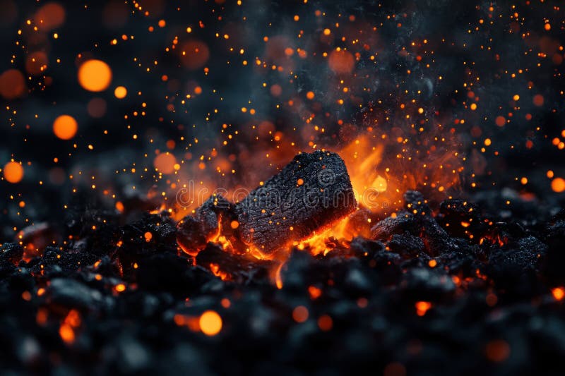 A Detailed Close Up View of a Beautiful Fire with Sparks Flying Out ...