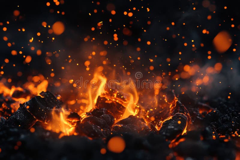 A Detailed Close Up View of a Beautiful Fire with Sparks Flying Out ...