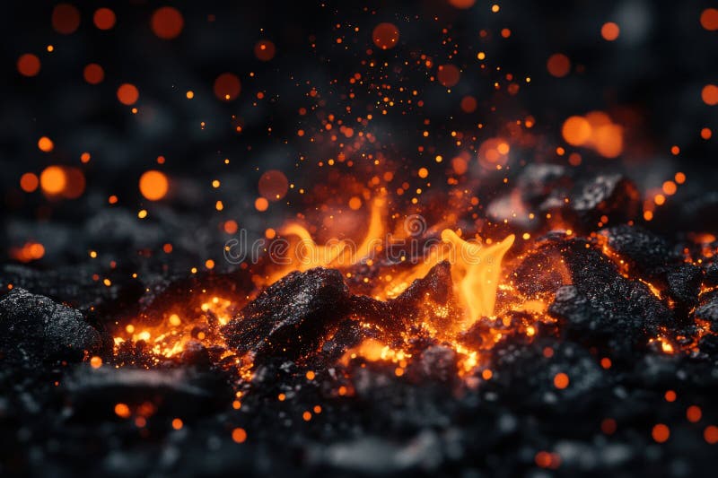 A Detailed Close Up View of a Beautiful Fire with Sparks Flying Out ...